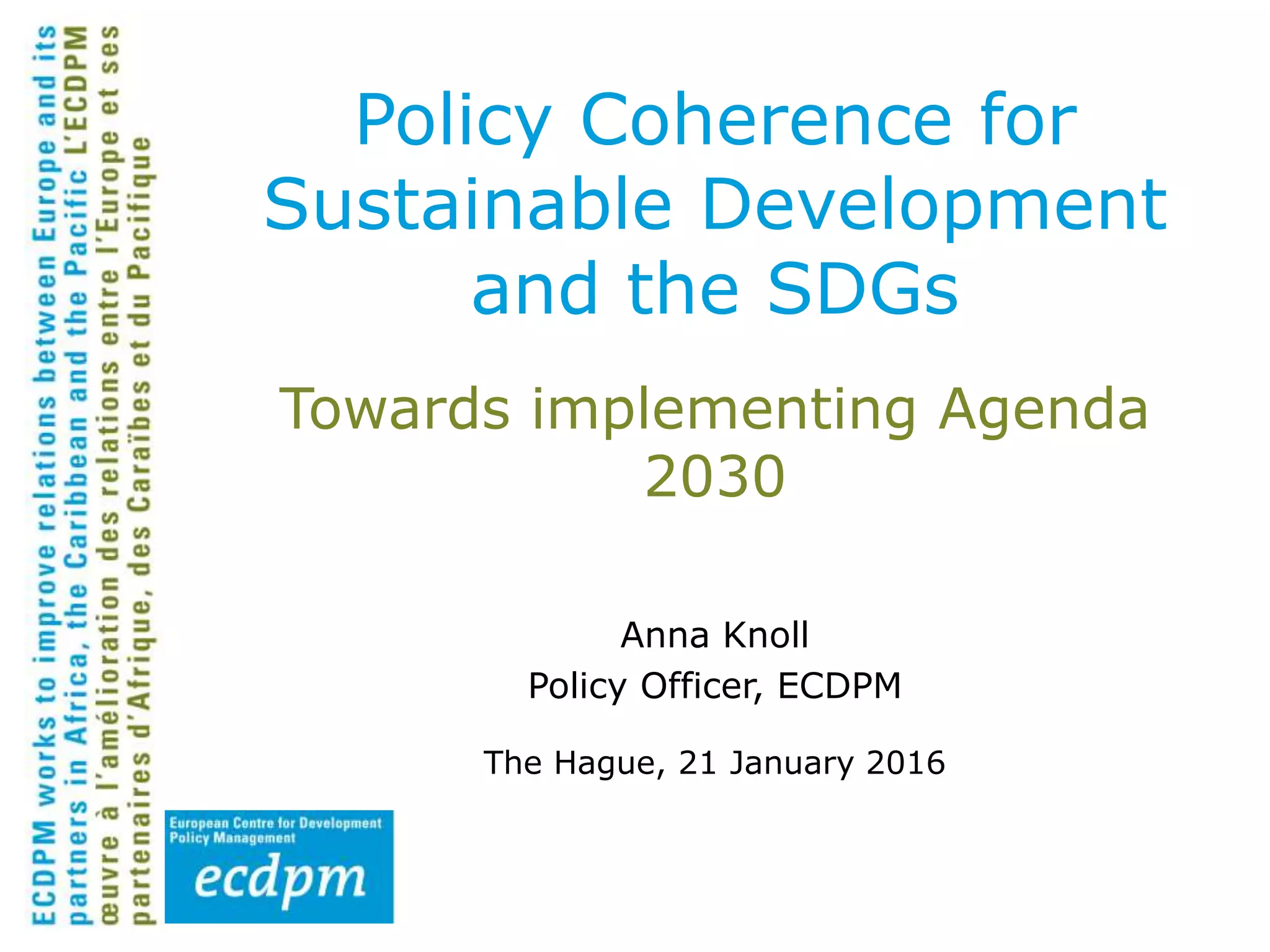 Policy Coherence for Sustainable Development and the SDGs: Towards ...