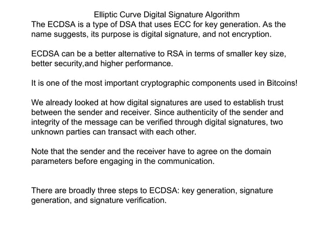 Elliptic Curve Digital Signature Algorithm Ecdsa Ppt