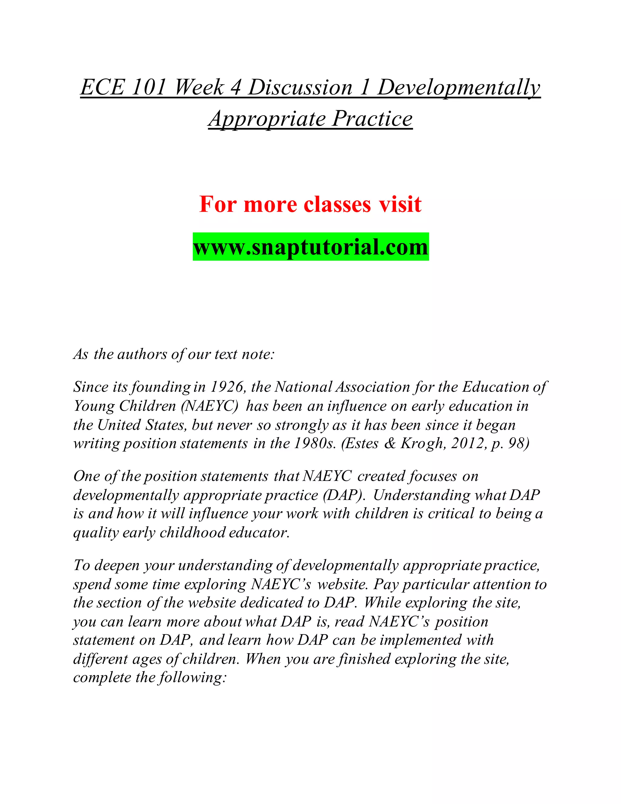 Ece 101 Education Redefined - snaptutorial.com