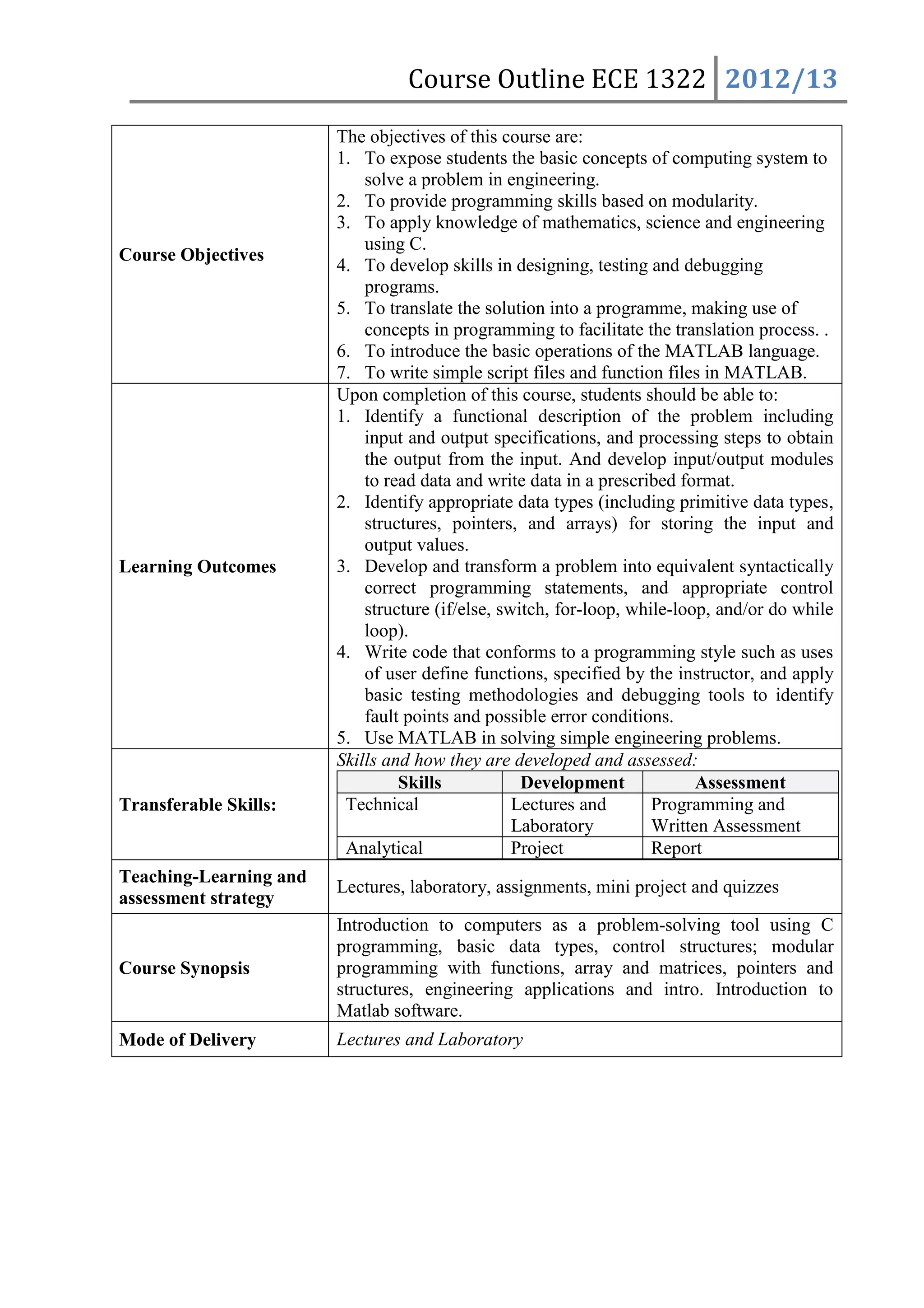 Ece 1322 programming_for_engineers_s1_201213(1) | PDF Ece 1322 programming_for_engineers_s1_201213(1) | PDF