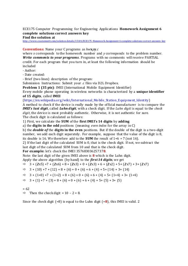 Ece175 Computer Programming For Engineering Applications Homework Ass 0548