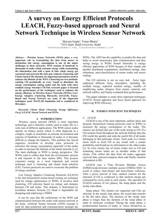 A survey on Energy Efficient ProtocolsLEACH, Fuzzy-based approach and Neural Network Technique ...