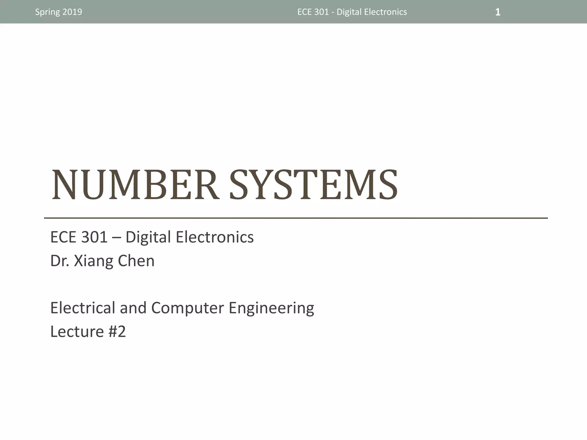 Ece 301 lecture 2 - number systems and codes | PPT