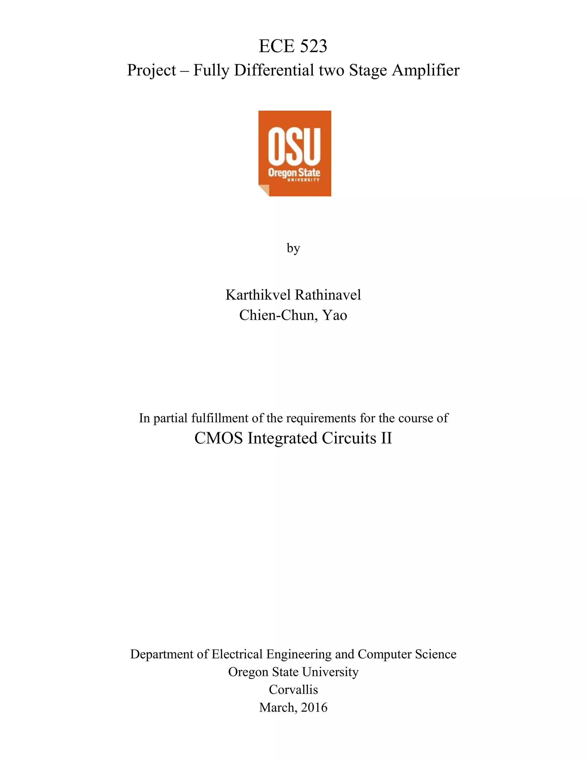 Ece 523 project – fully differential two stage telescopic op amp | PDF