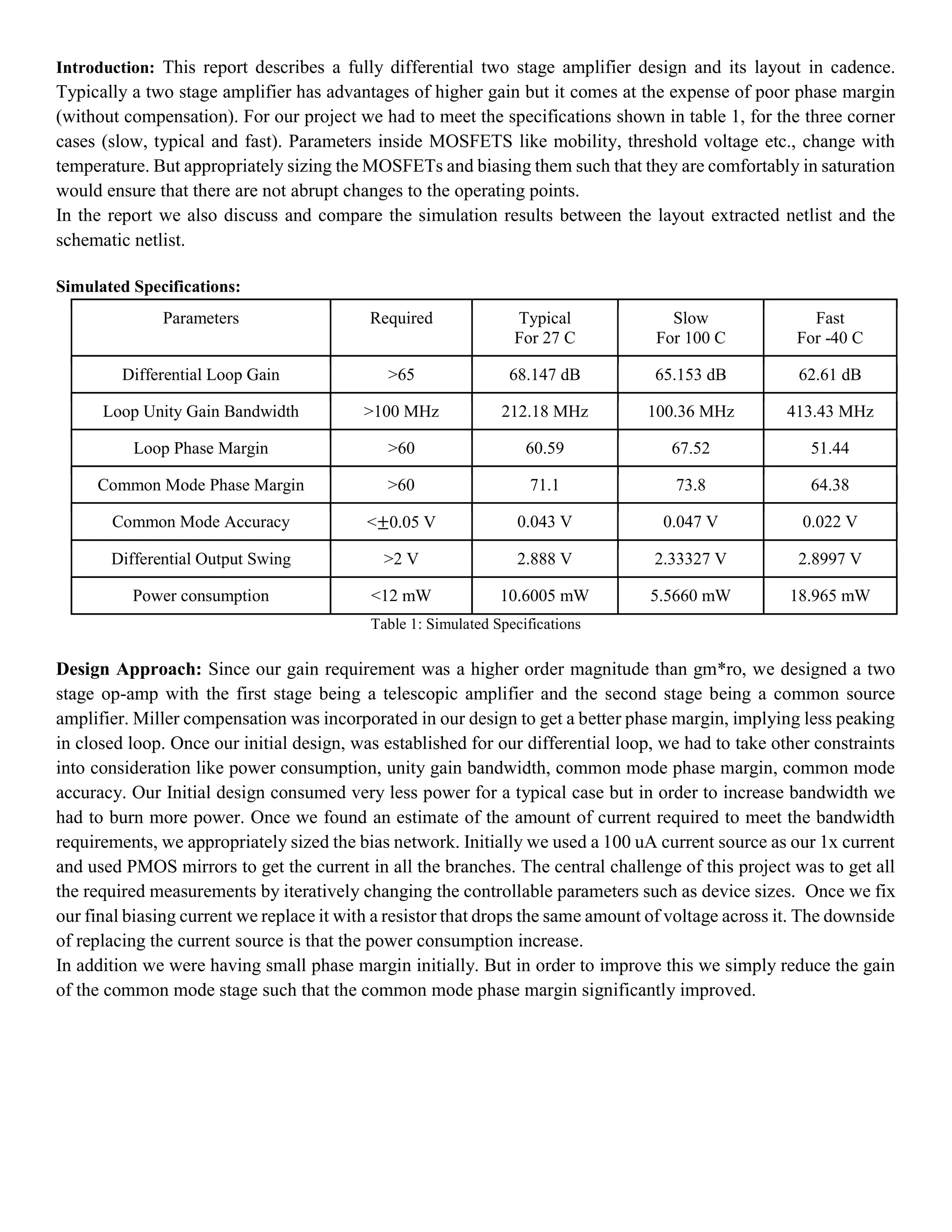 Ece 523 project – fully differential two stage telescopic op amp | PDF
