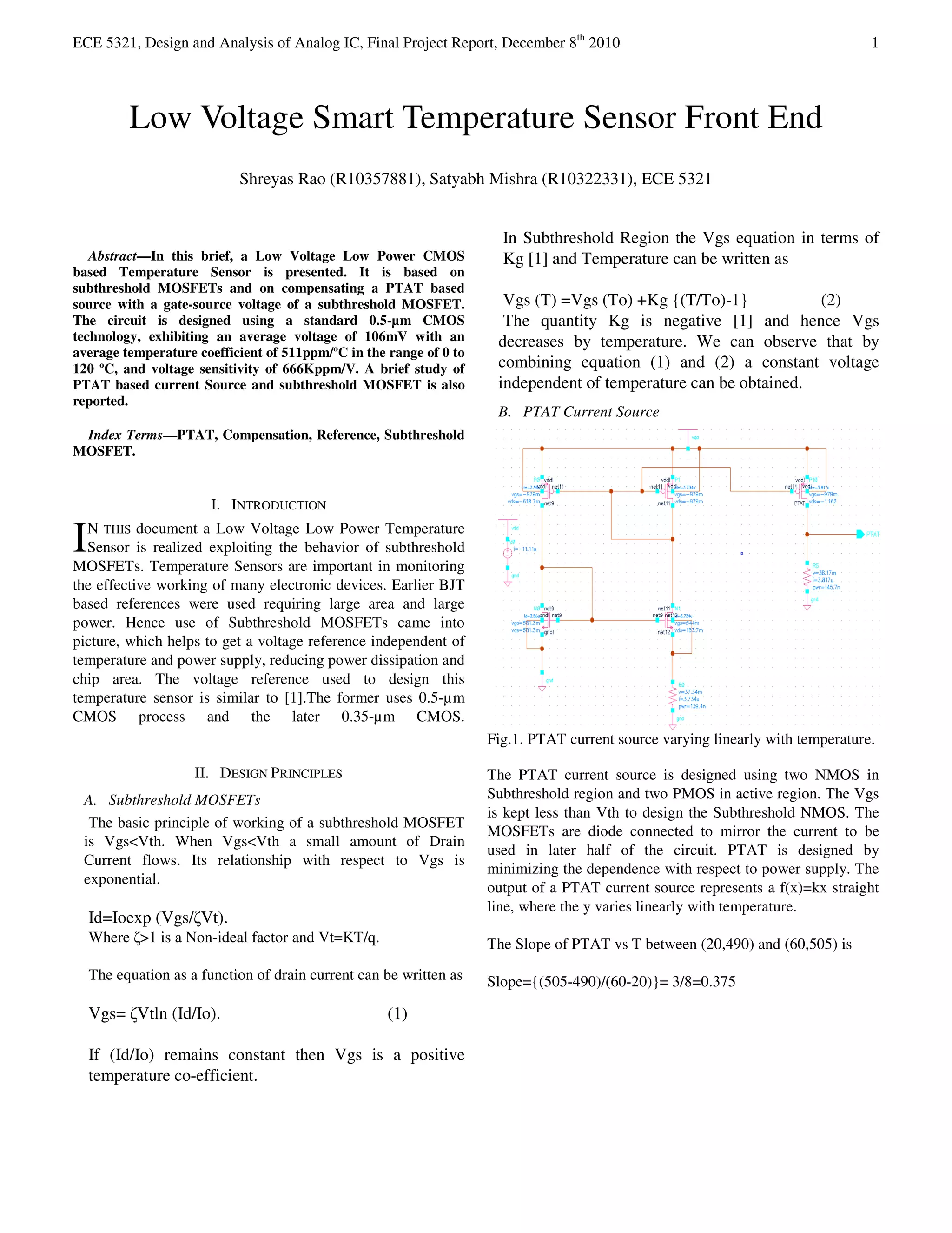 Low Voltage Temperature Sensor Front End Project Report | PDF