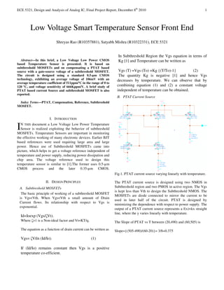 Low Voltage Temperature Sensor Front End Project Report | PDF