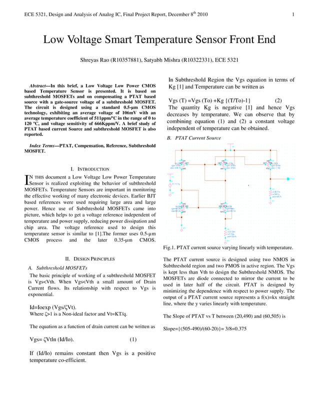 Low Voltage Temperature Sensor Front End Project Report | PDF