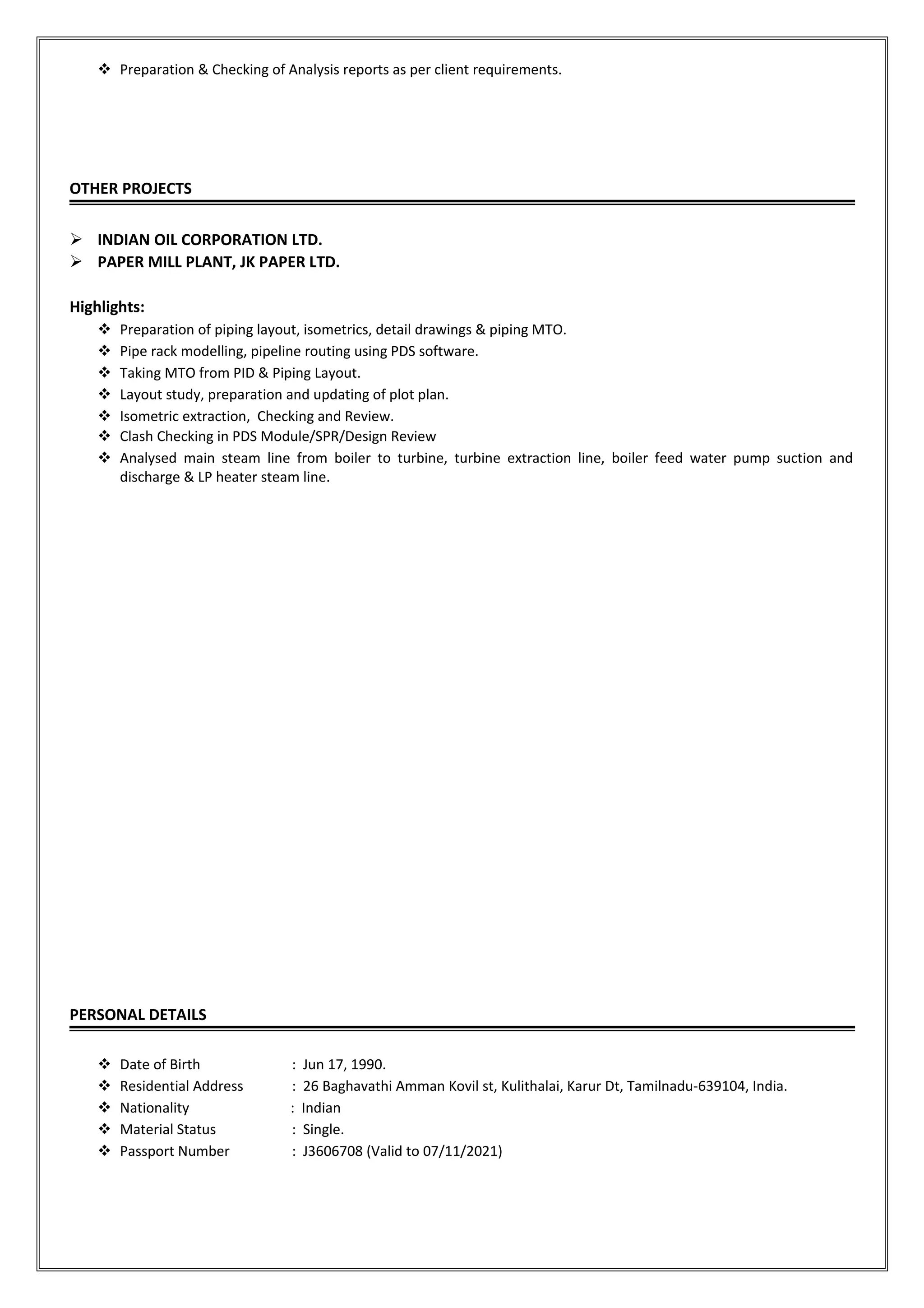 Sathiyaprabhu Piping Stress Engineer CV 2015 | DOC