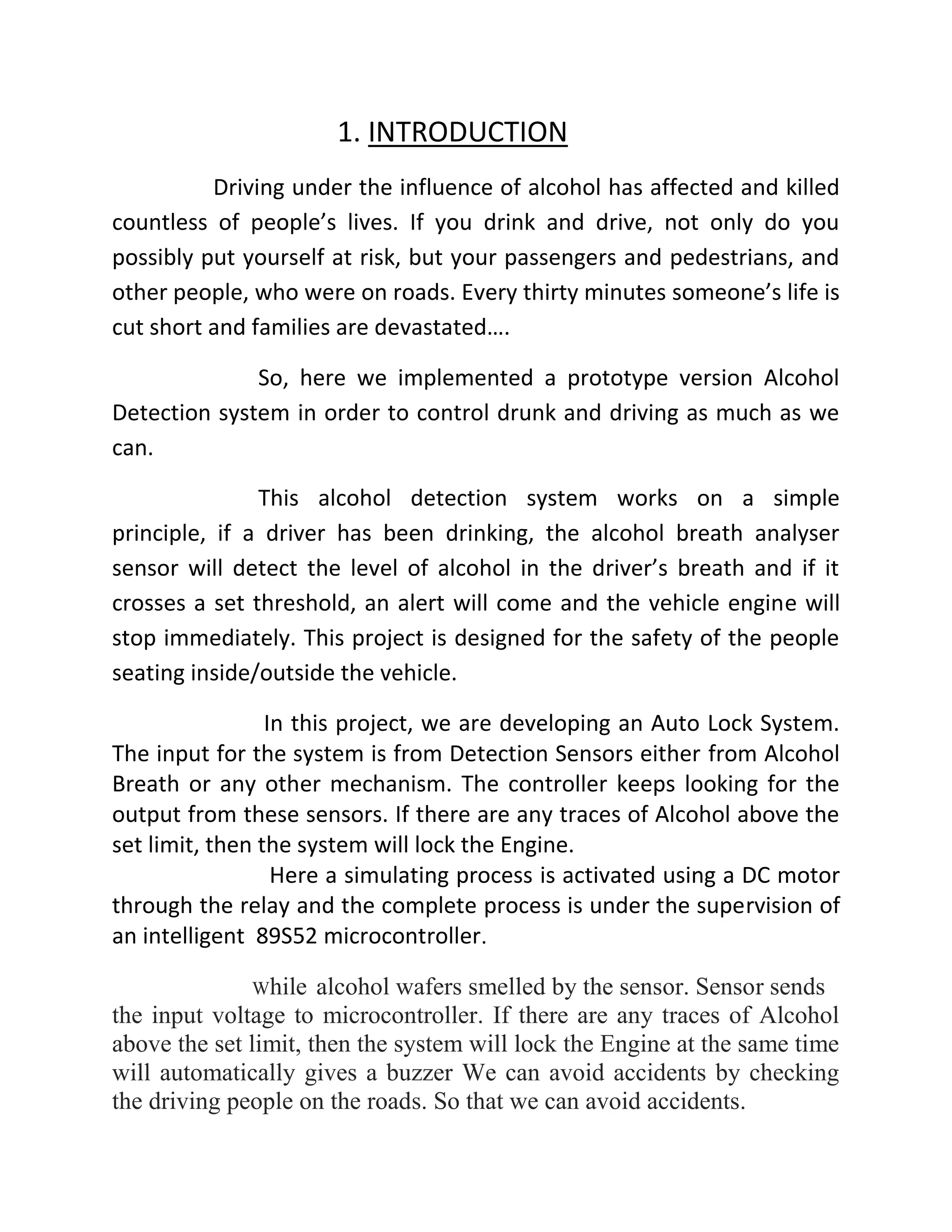 Alcohol sensing alert with engine locking project | PDF