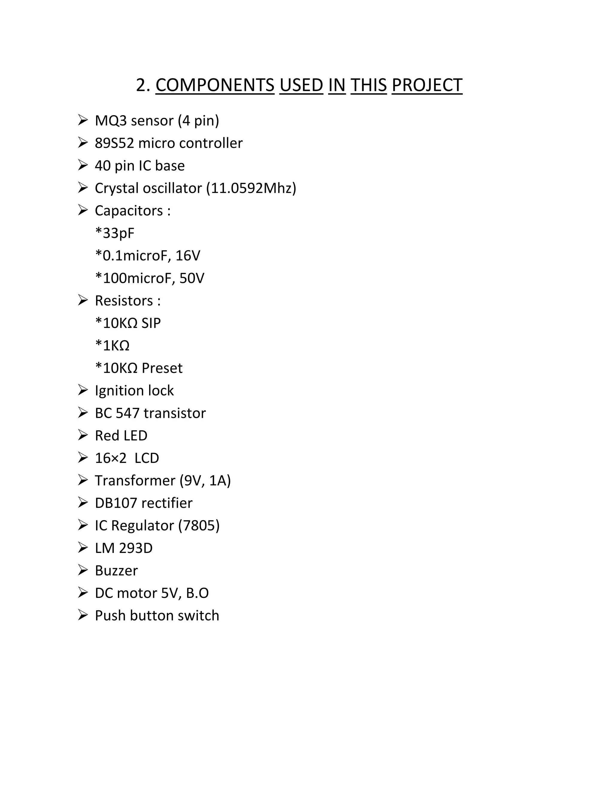 Alcohol sensing alert with engine locking project | PDF