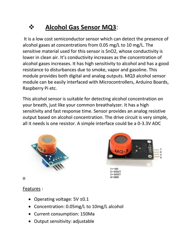 Alcohol sensing alert with engine locking project | PDF