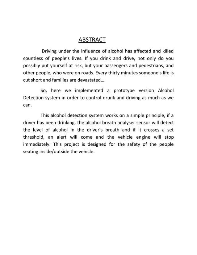 Alcohol sensing alert with engine locking project | PDF