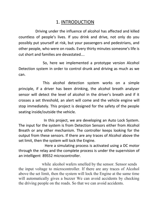 Alcohol sensing alert with engine locking project | PDF