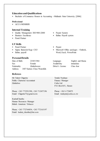 CV for Chipo Mubvunzi | PDF