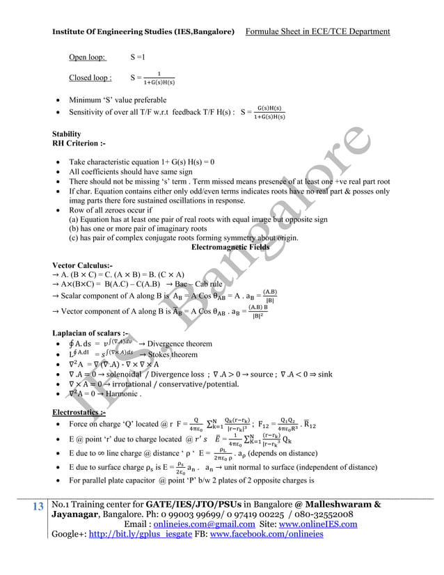 Ece formula sheet | PDF | Physics | Science