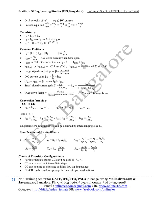 Ece formula sheet | PDF | Physics | Science