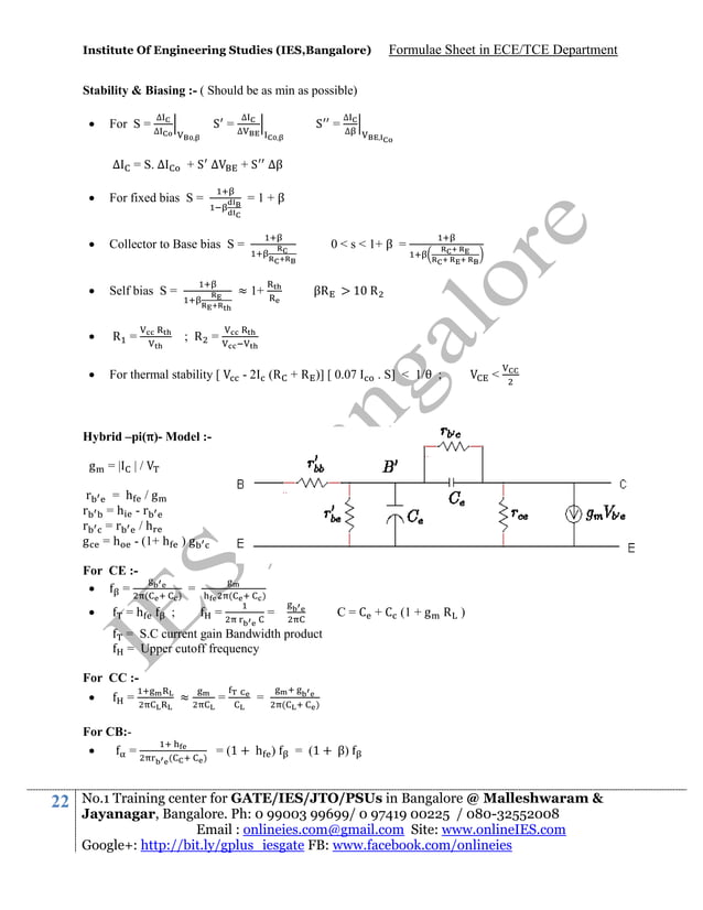 Ece formula sheet | PDF | Physics | Science