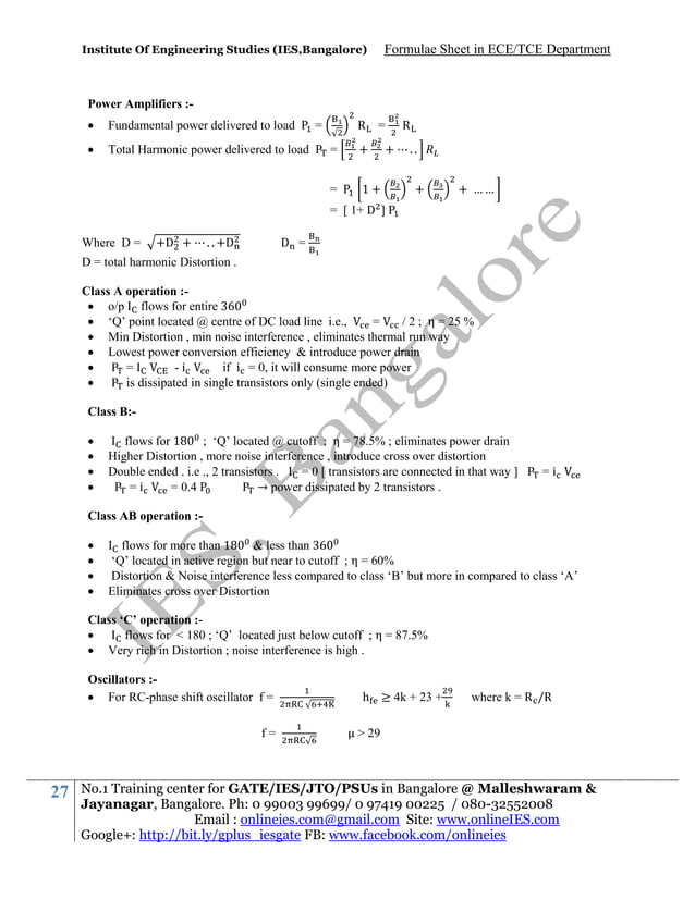 Ece formula sheet | PDF | Physics | Science
