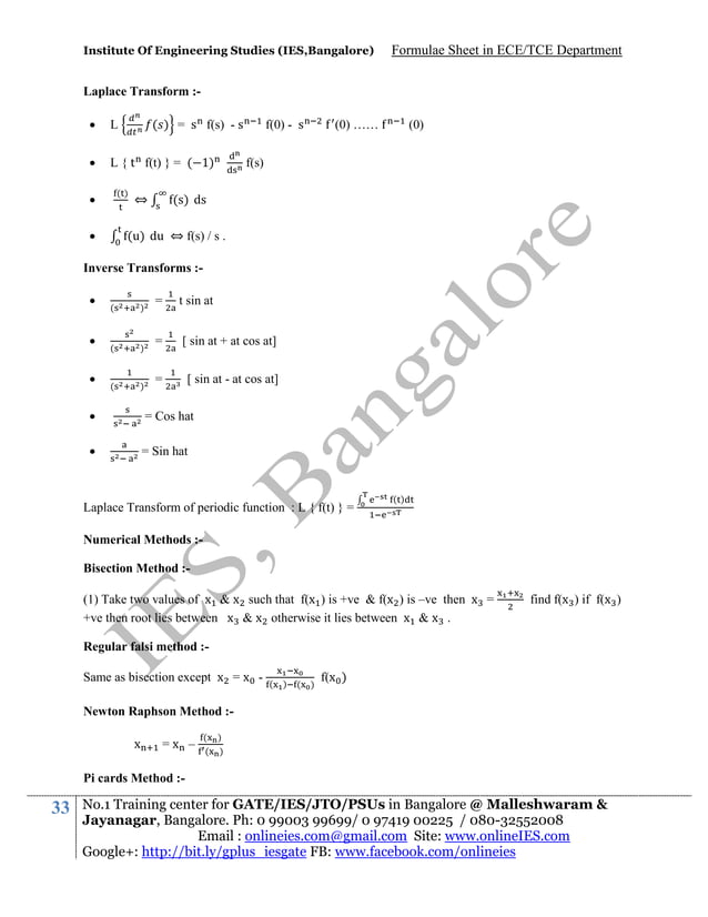 Ece formula sheet | PDF | Physics | Science