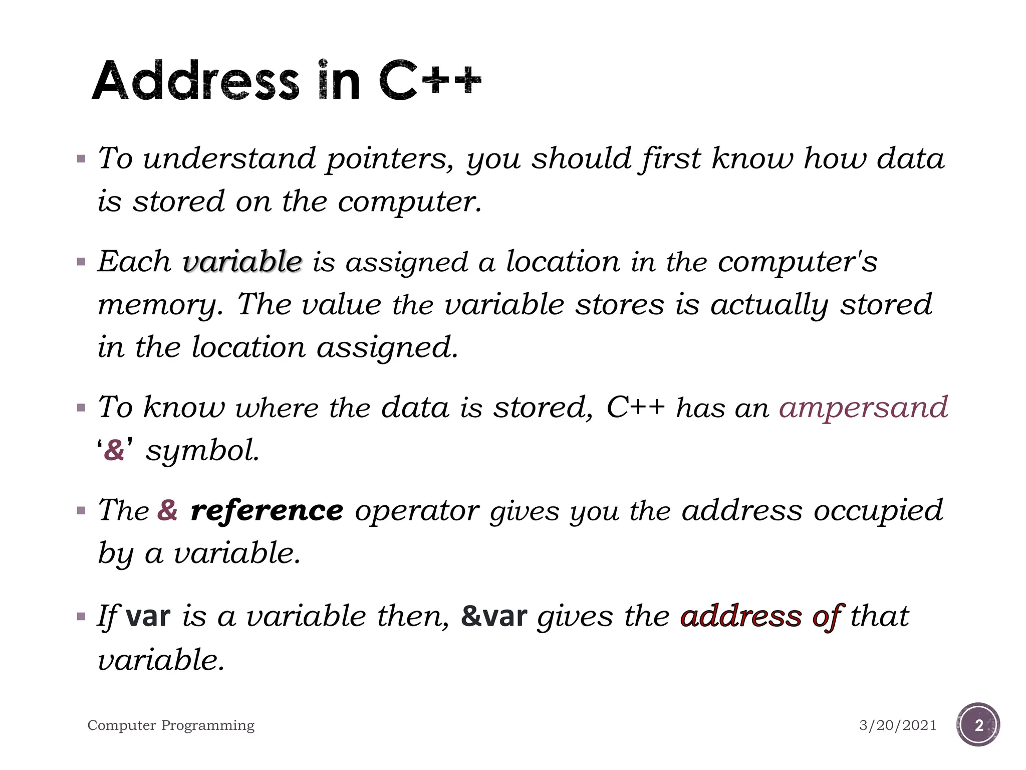 Computer Programming Coursec Pointer Ppt 8844