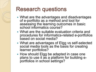 Assessing learning outcomes in school with e-portfolio | PPT