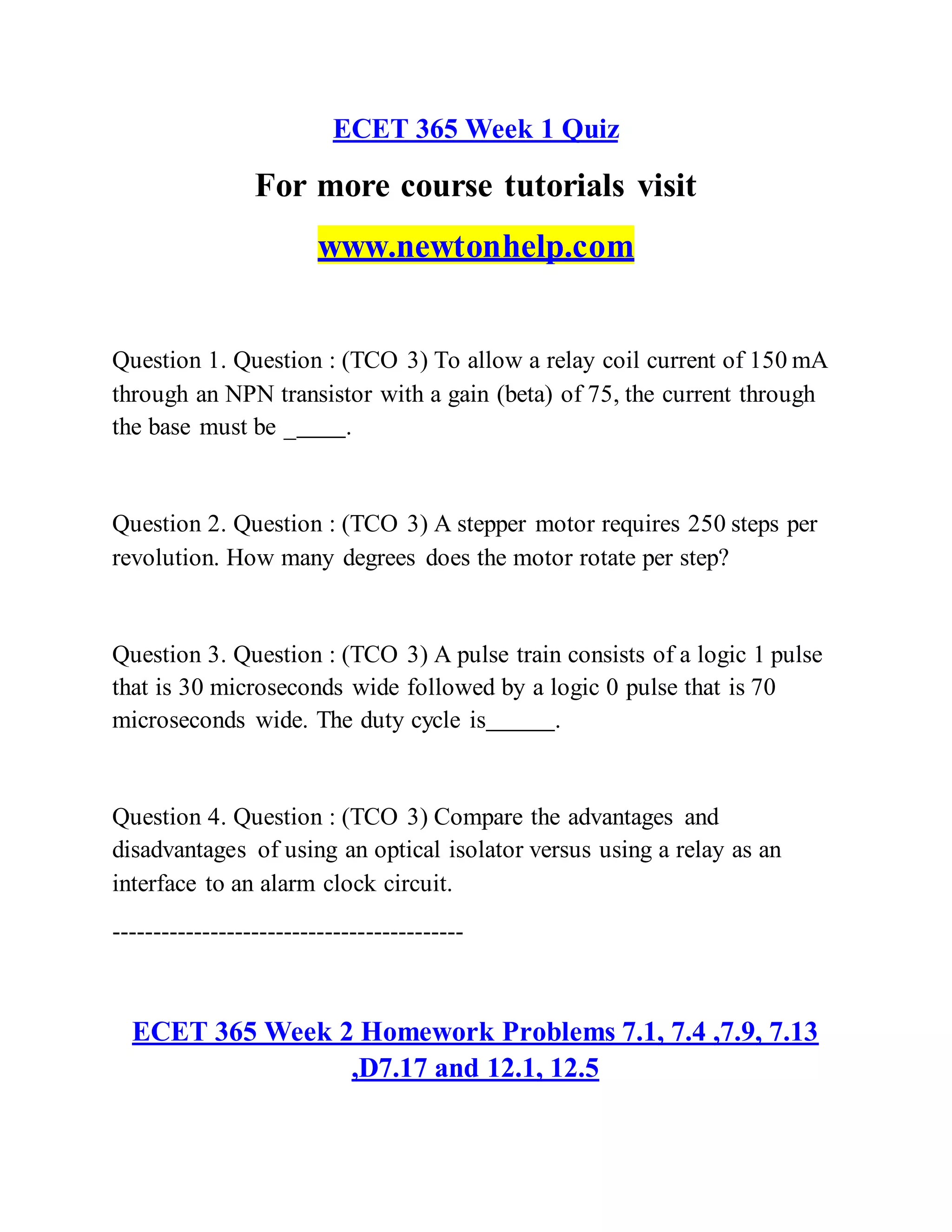 ECET 365 Success Begins/Newtonhelp.com