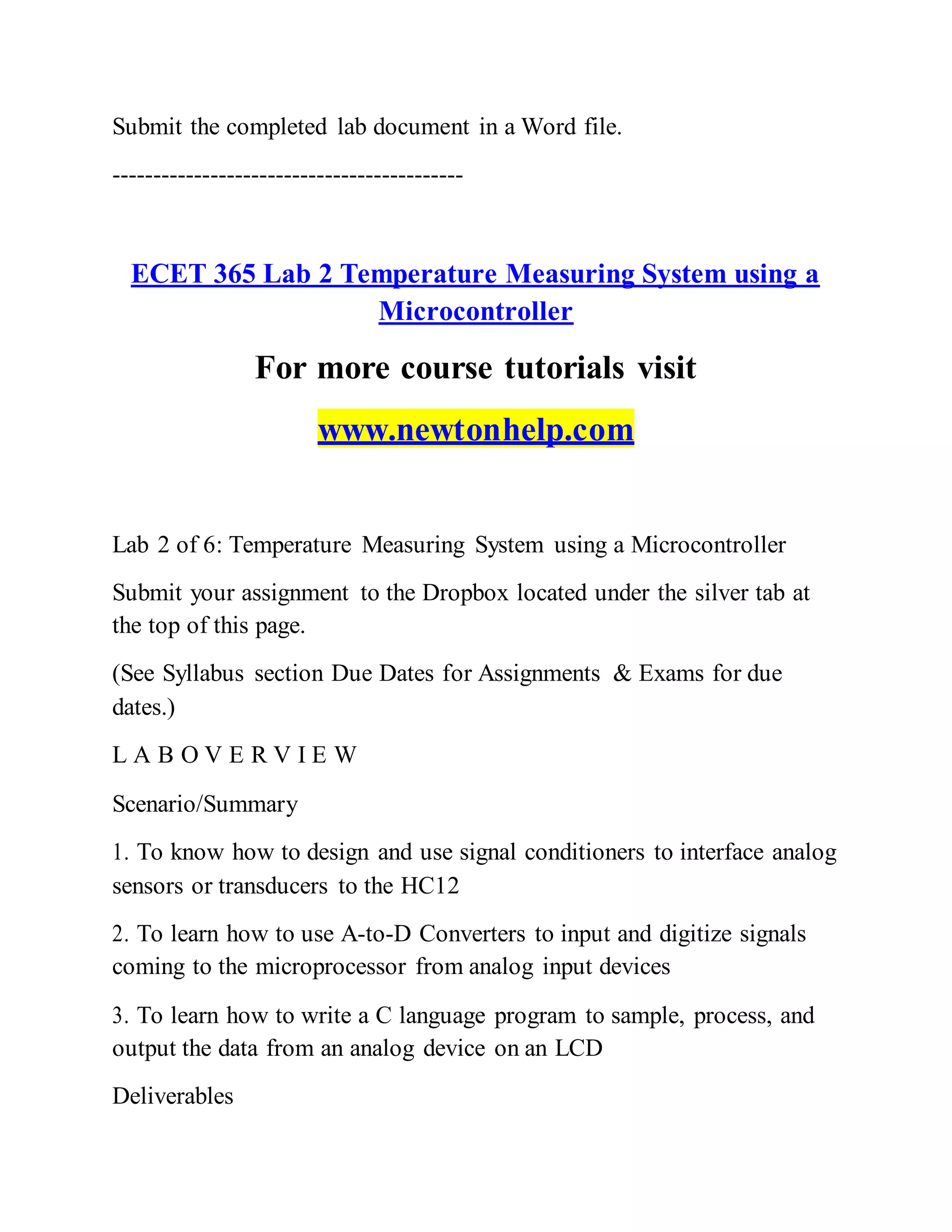 ECET 365 Success Begins/Newtonhelp.com