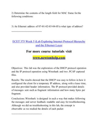 ECET 375 Success Begins/Newtonhelp.com | Computer Networking | Computing