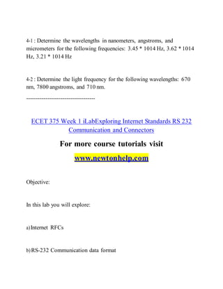ECET 375 Success Begins/Newtonhelp.com | Computer Networking | Computing