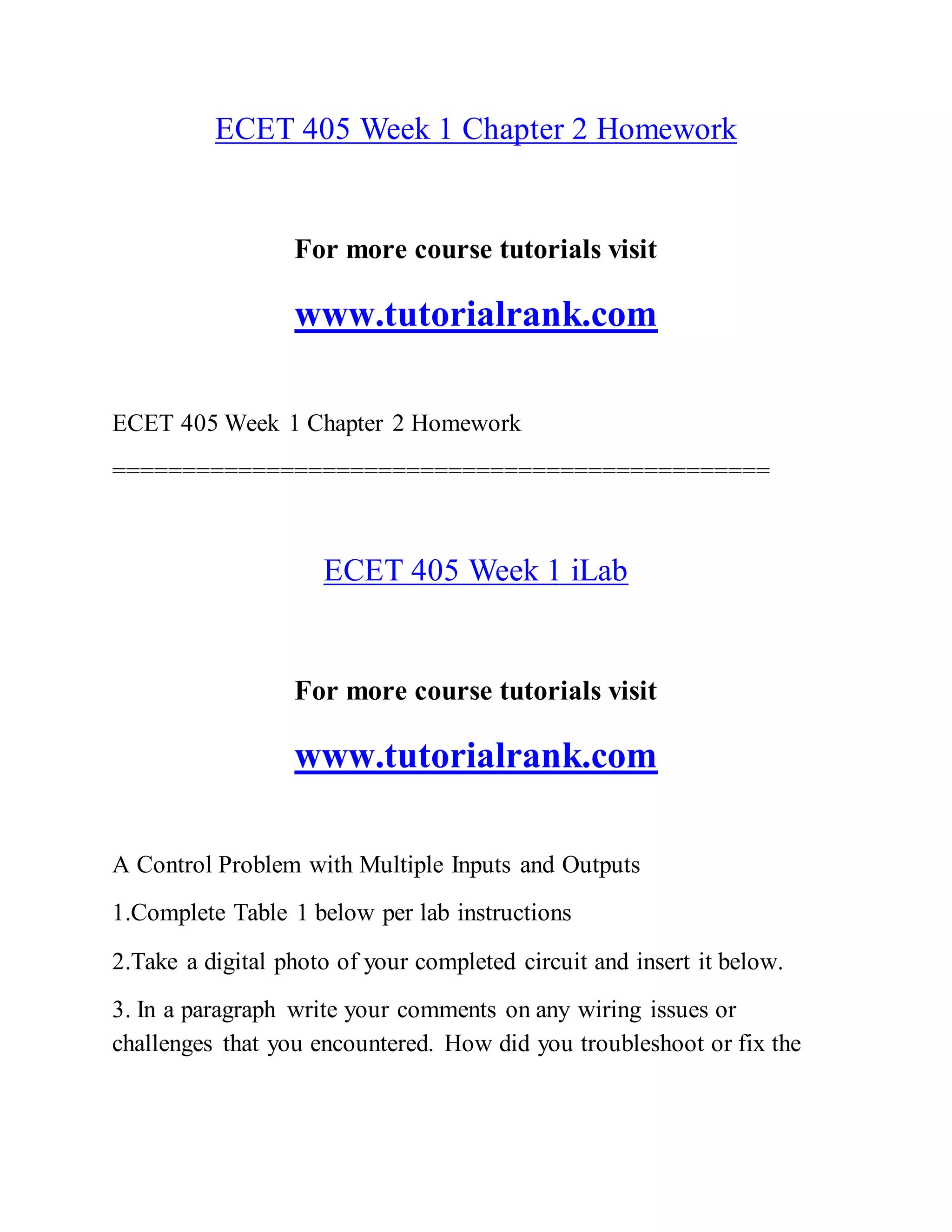 ECET 405 Inspiring Innovation/tutorialrank.com