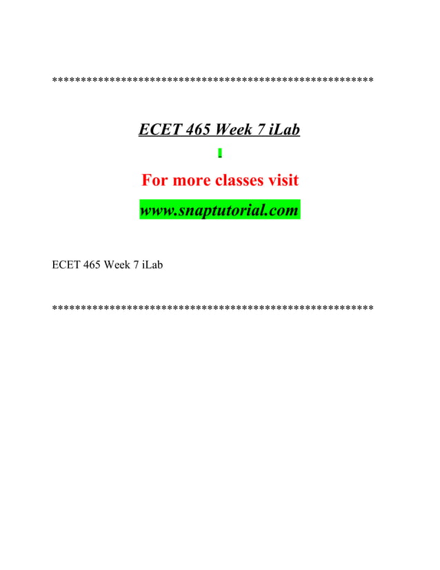 Ecet 465 Enthusiastic Study / snaptutorial.com
