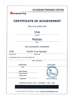 Forklift Truck Operator certificate | PDF | Commercial Trucks | Auto ...