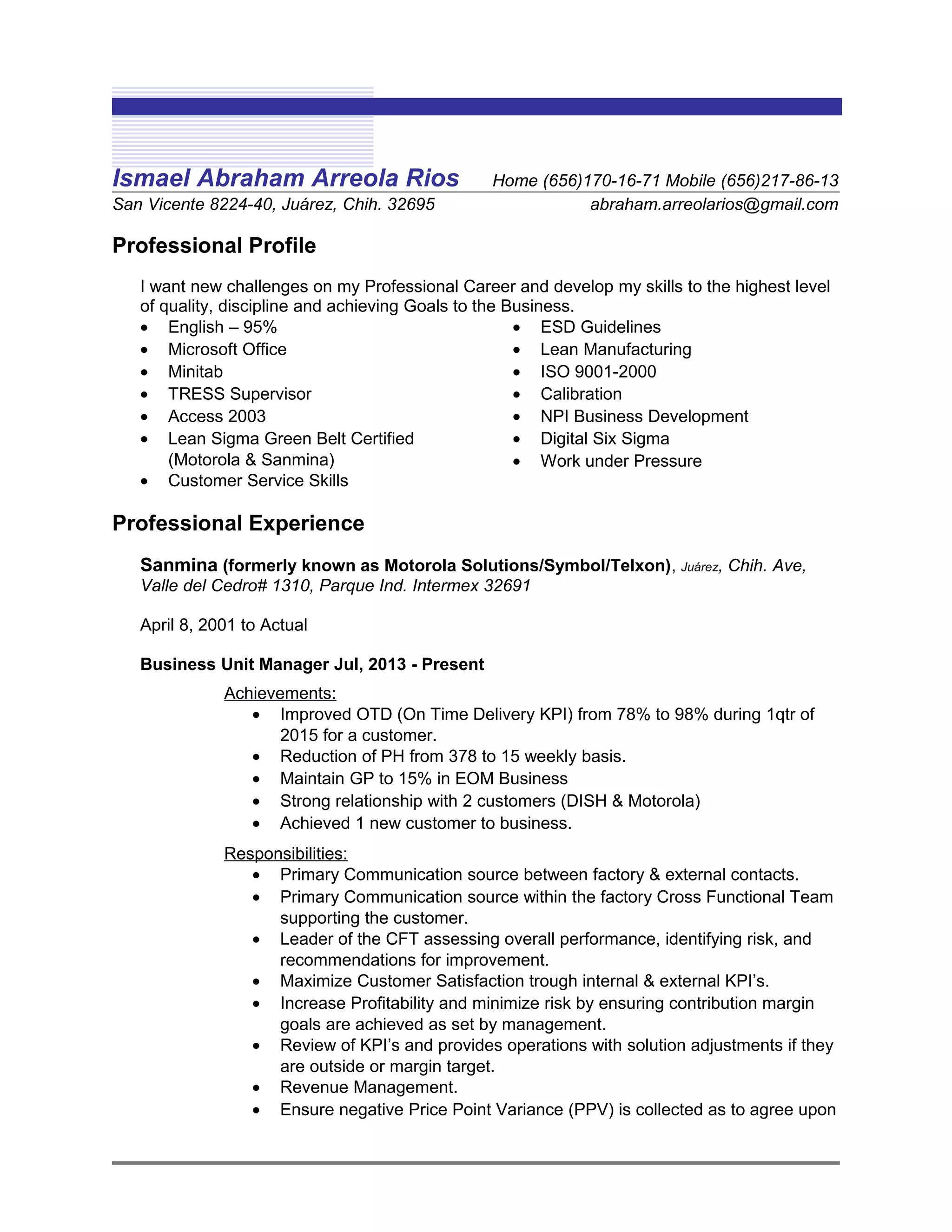 Abraham Arreola Rios - Curriculum Vitae 06.29.2015