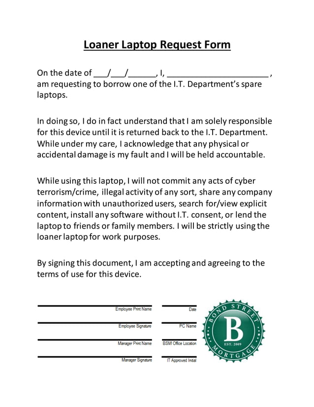 IT - Loaner Laptop Request Form | DOCX