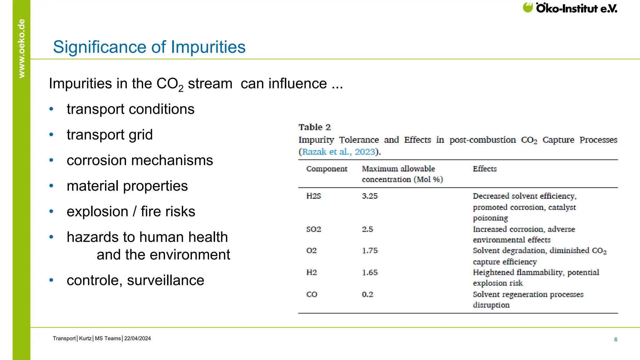 Transport: CO2 conditions during transport - Risks of transport by ...