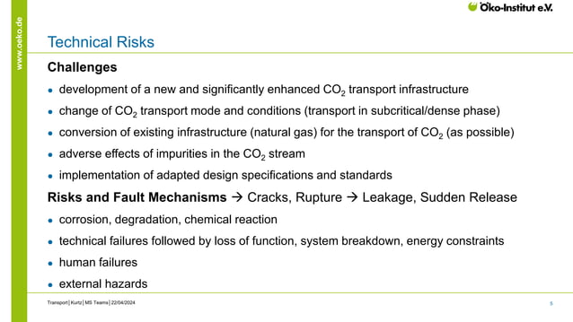 Transport: CO2 conditions during transport - Risks of transport by ...