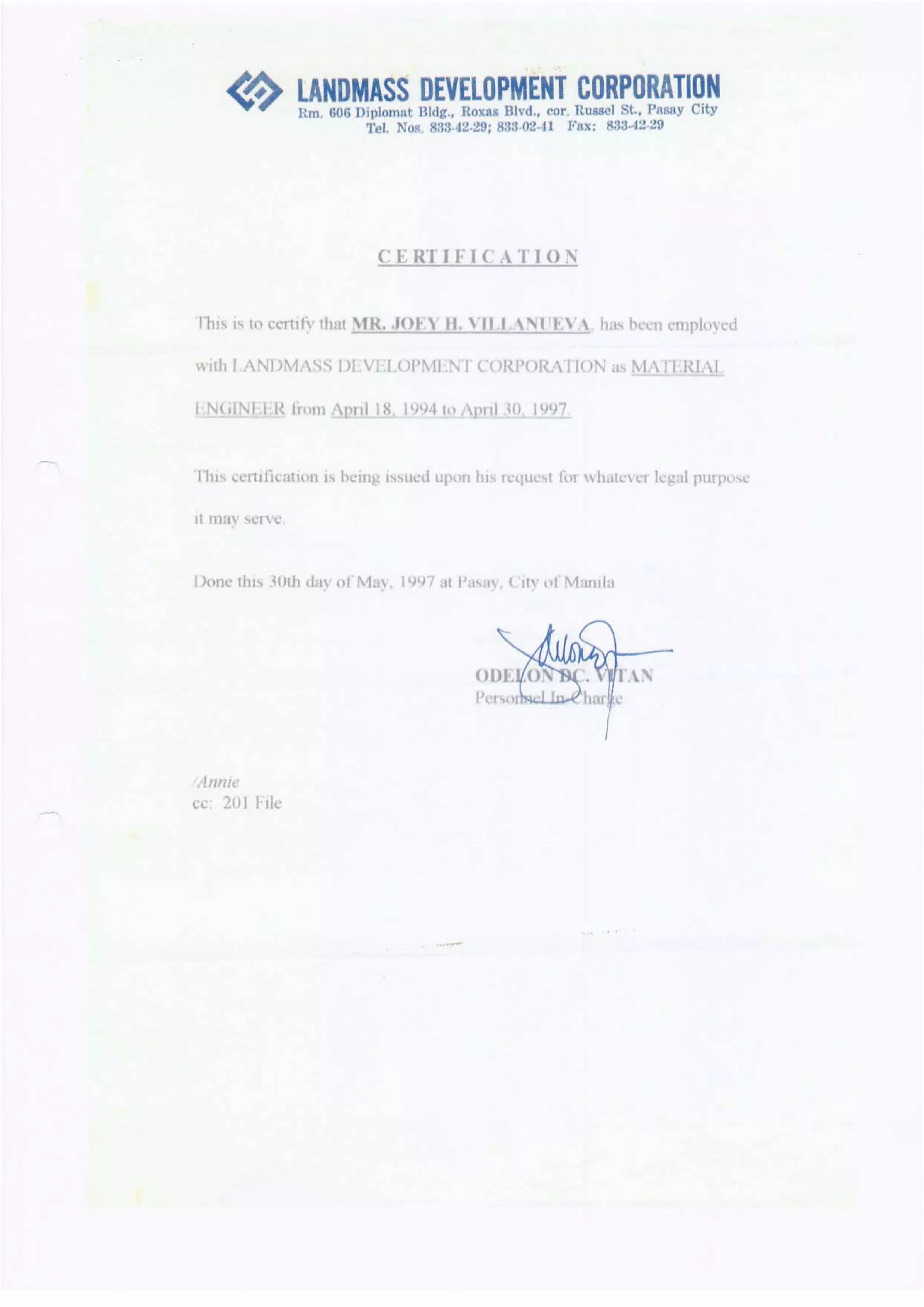 LANDMASS DEVELOPMENT CORPORATION CERTIFICATE | PDF