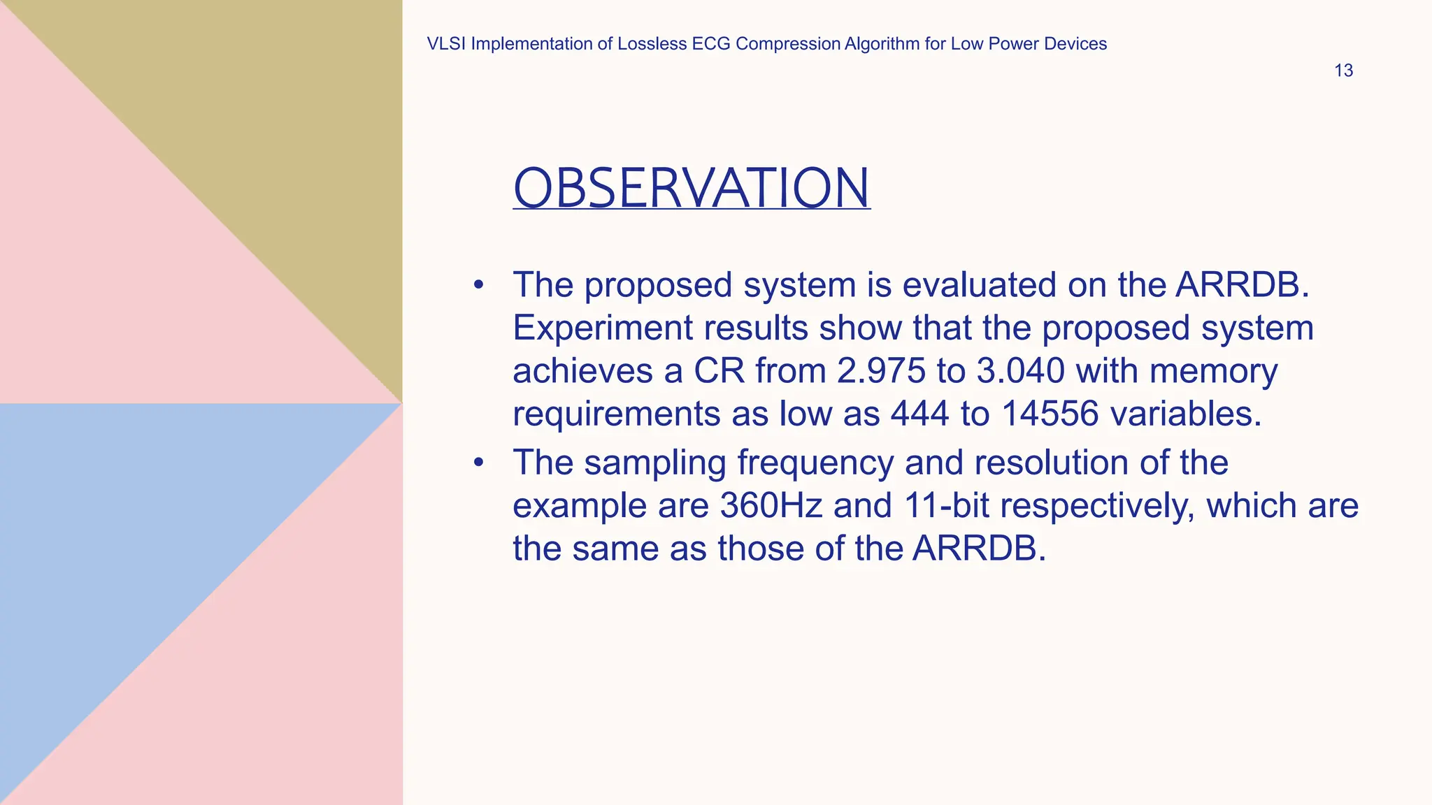 The vlsi implementation of ECG Signal compression algorithm | PPTX
