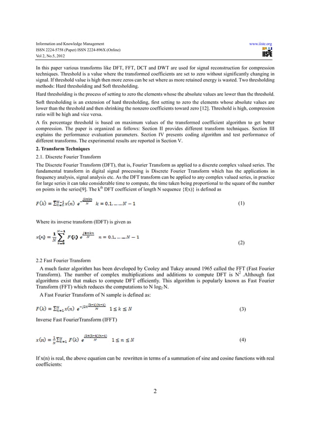 Ecg signal compression for diverse transforms | PDF