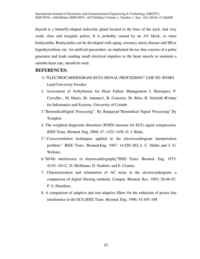 Ecg signal processing for detection and classification of cardiac ...