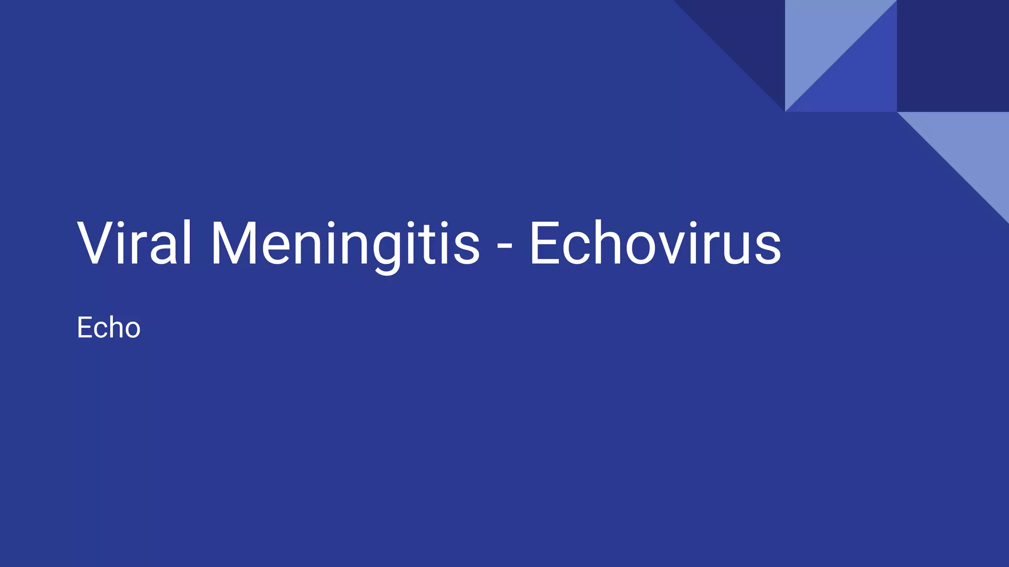 Meningitis: Viral Meningitis - Echovirus | PPTX