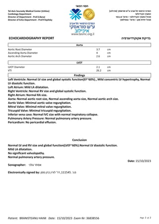 Echocardiography Oct. 15 2023 by Ichilov Hospital | PDF