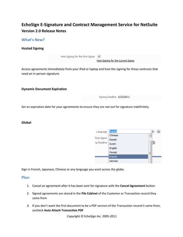 EchoSign E-Signature for NetSuite 2.0 | PDF
