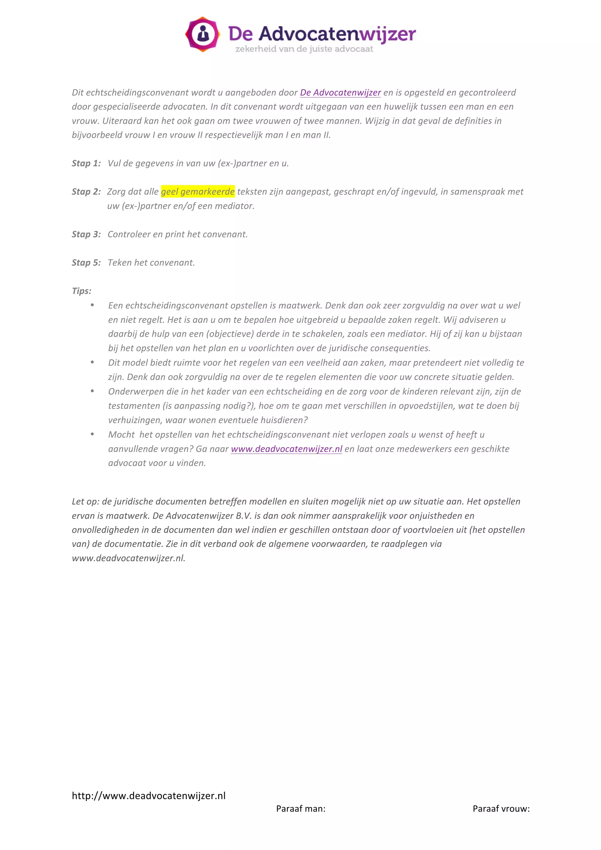 Echtscheidingsconvenant - De Advocatenwijzer | PDF