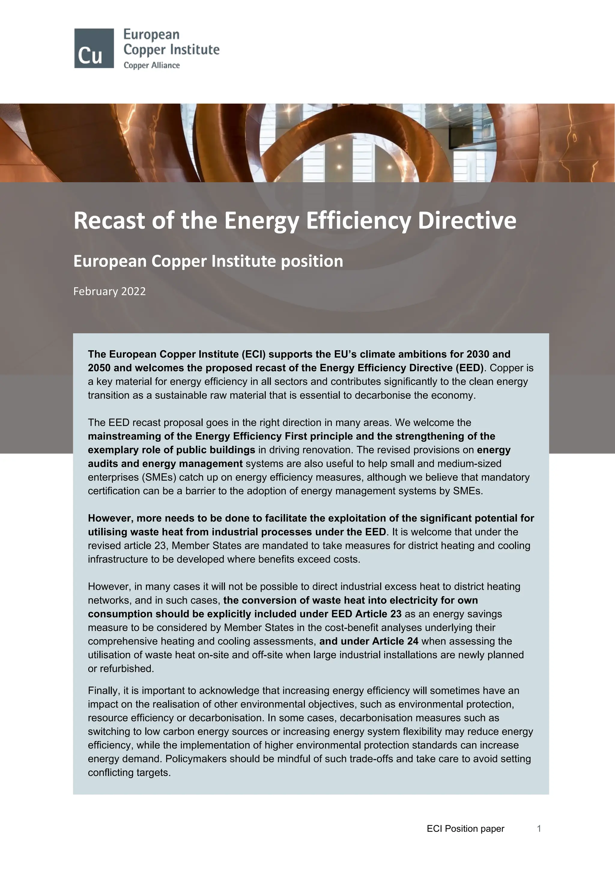 ECI position on the revision of the Energy Efficiency Directive | PDF