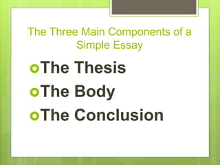 Components of an Essay | PPTX | Homework and Study | Education
