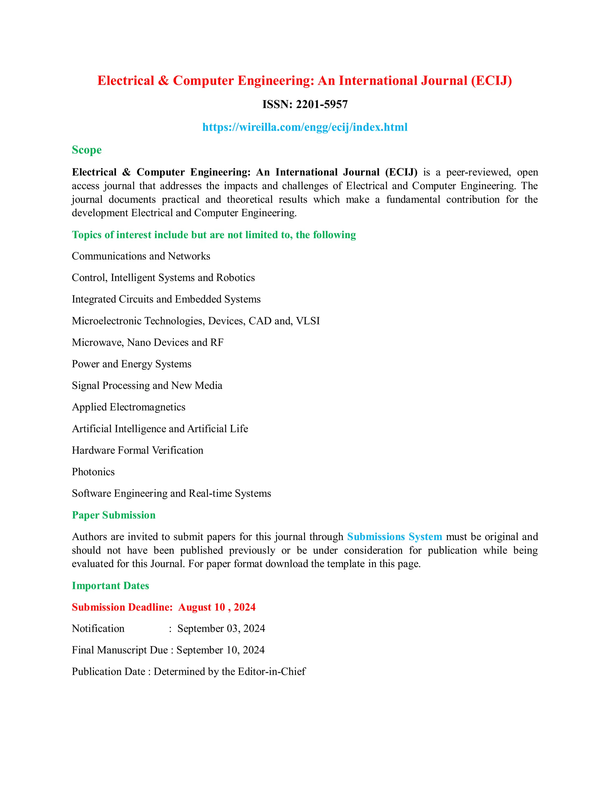 Electrical & Computer Engineering: An International Journal (ECIJ) | PDF
