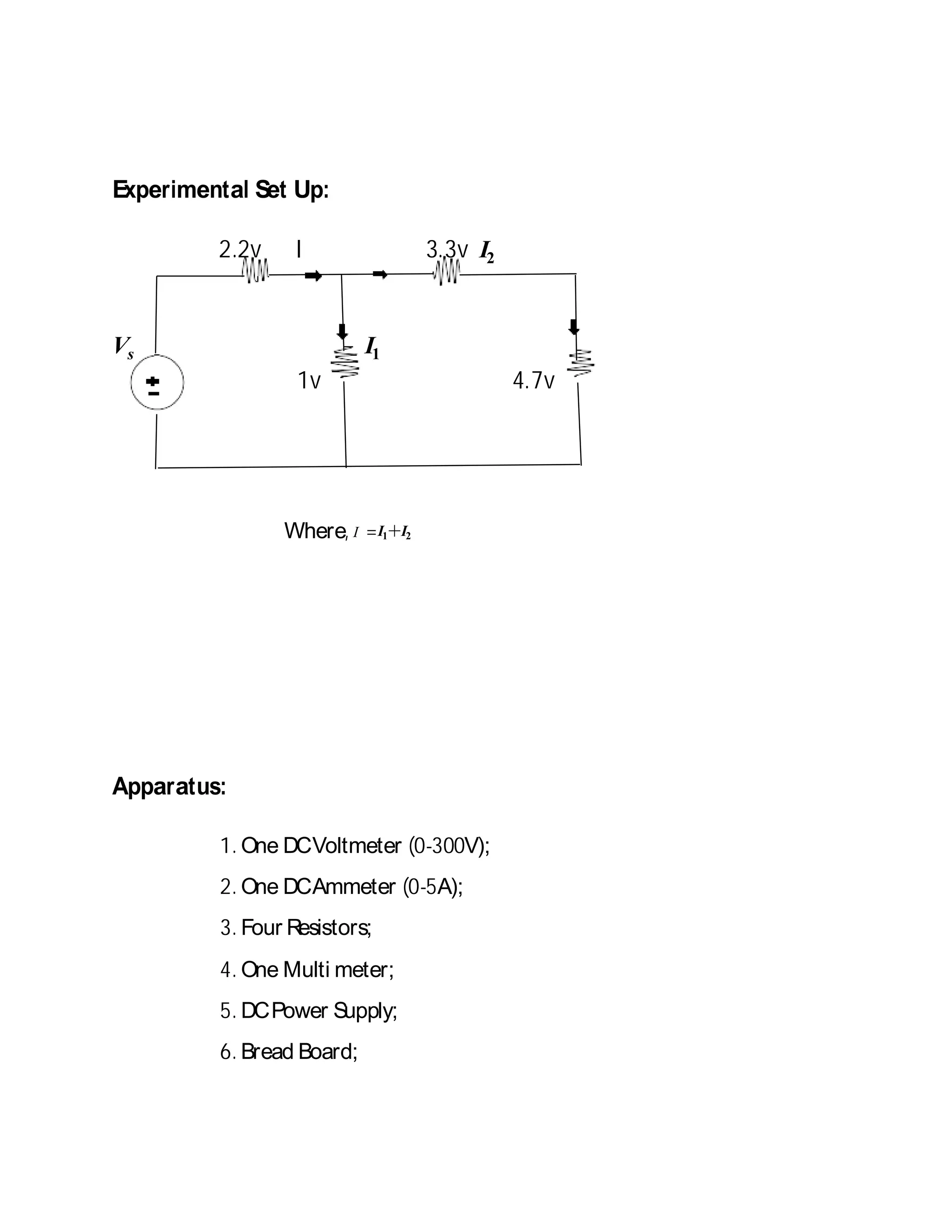Electrical circuit verification of K irchhoff’s Current Law(KCL) & Current dividerrule(CDR ). | PDF
