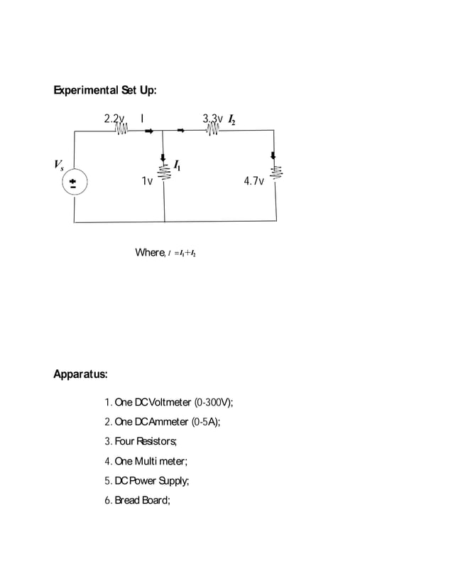 Electrical circuit verification of K irchhoff’s Current Law(KCL) & Current dividerrule(CDR ). | PDF